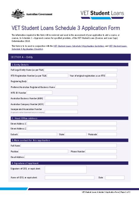 VET Student Loans Schedule 3 Application Form - Department of Employment and Workplace Relations ...